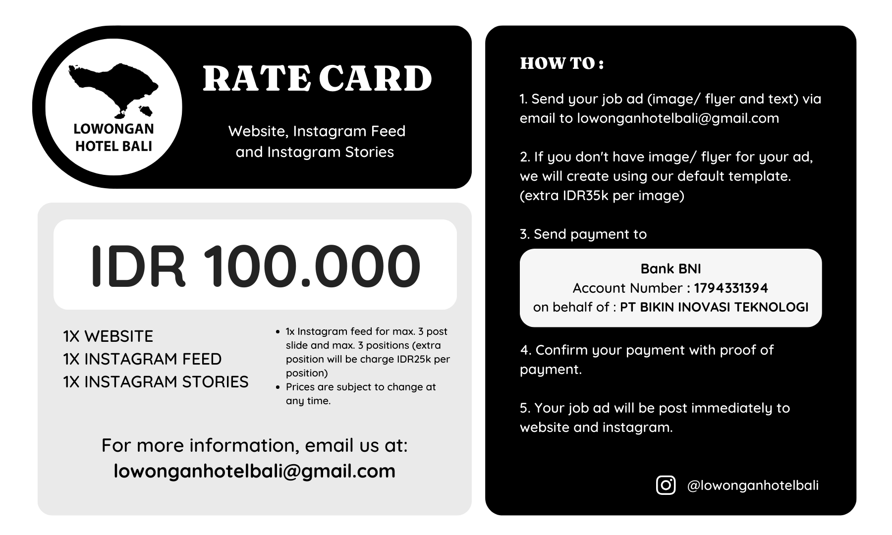 Rate Card English - Lowongan Hotel Bali | Loker Hotel Bali | HHRMA ...