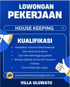 Lowongan Housekeeping di Uluwatu - Lowongan Hotel Bali | Loker Hotel ...